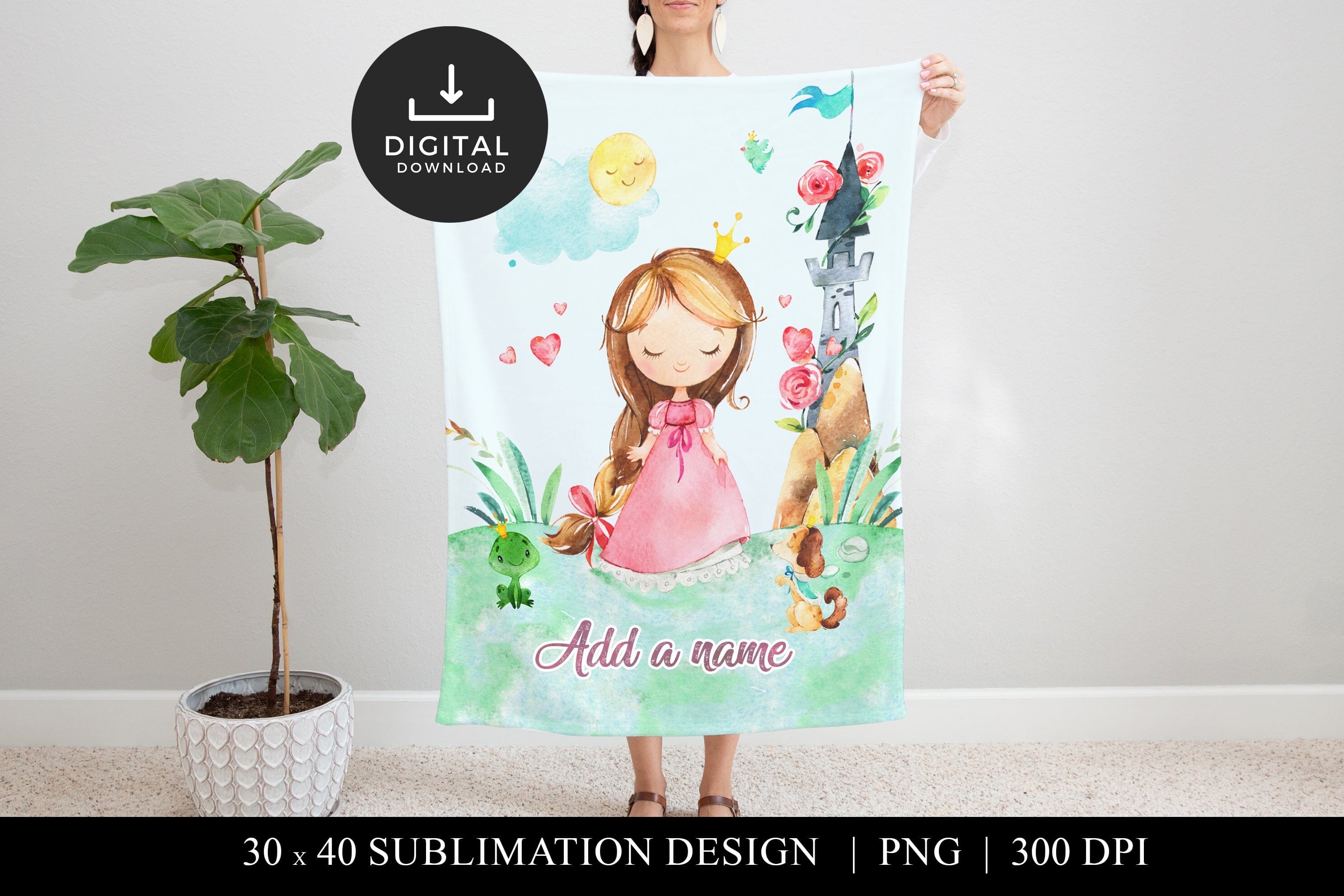 Princess Blanket Design for Sublimation, Personalizable PNG - So Fontsy