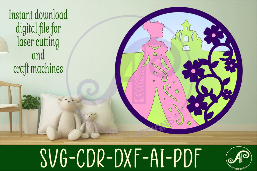 Princess layered wall sign svg laser cut file - So Fontsy