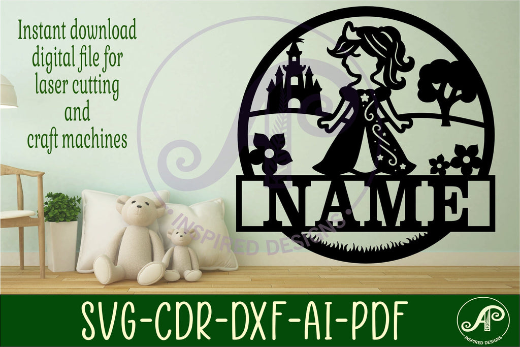 Princess name sign svg laser cut template - So Fontsy