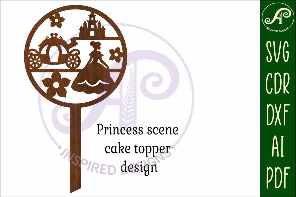 Princess scene cake topper SVG laser cut - So Fontsy