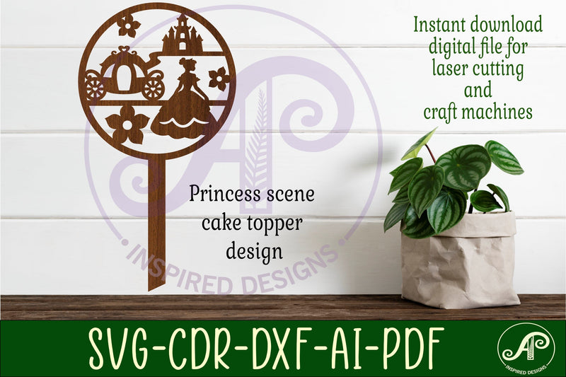 Princess scene cake topper SVG laser cut - So Fontsy