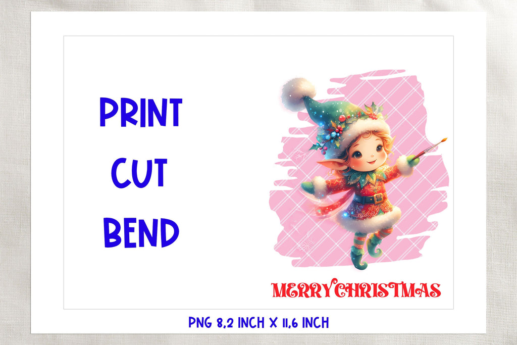 Printable Christmas card template, dancing cute elf PNG - So Fontsy