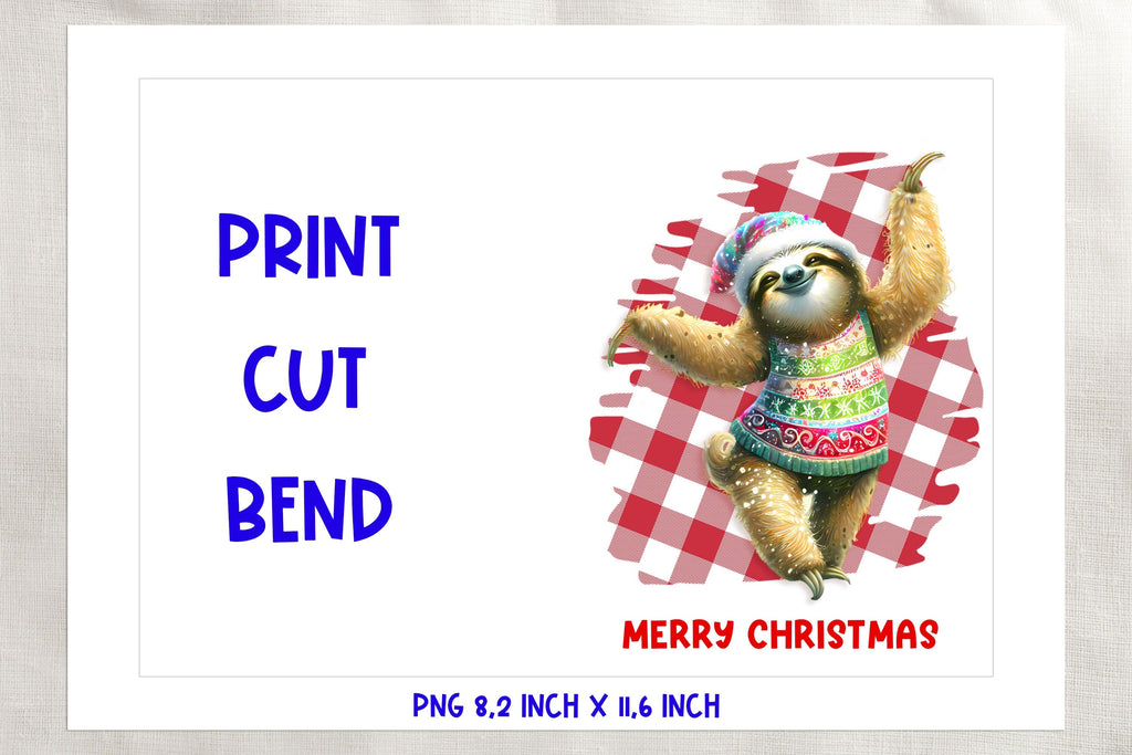 Printable Christmas card template, dancing cute sloth PNG - So Fontsy