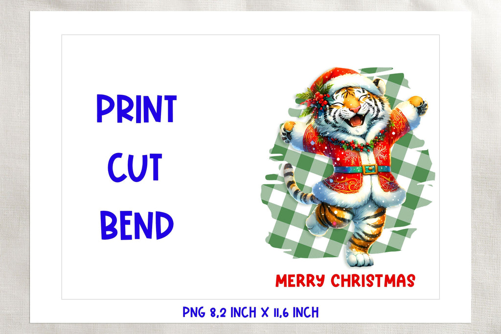 Printable Christmas card template, dancing cute tiger PNG - So Fontsy
