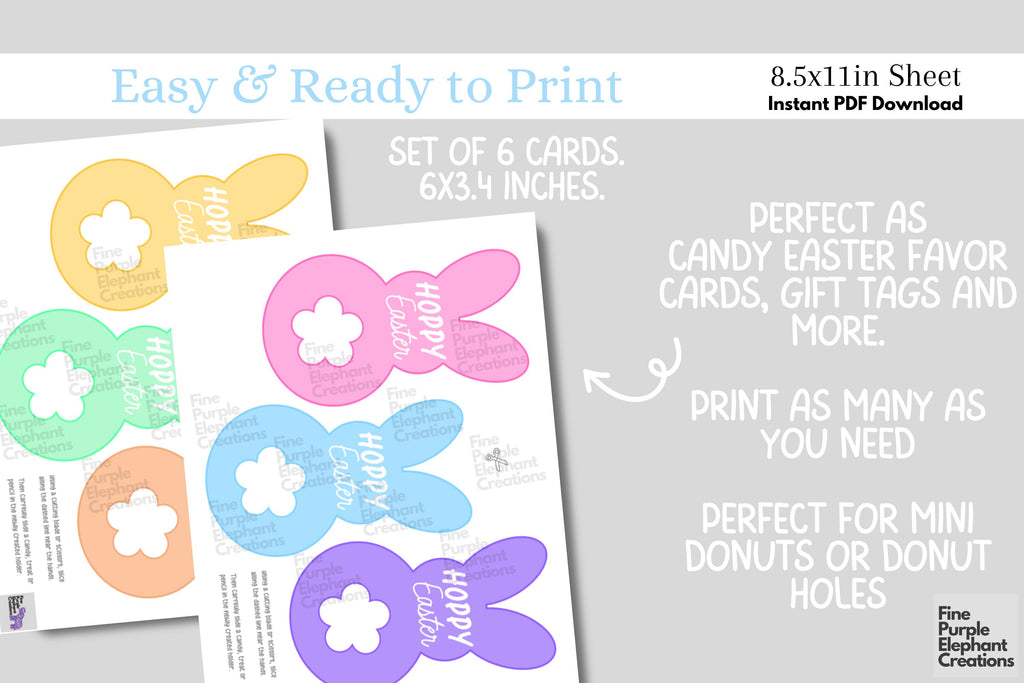 Printable Easter Bunny Tail Donut Digital Paper Cards | Treat Holder ...