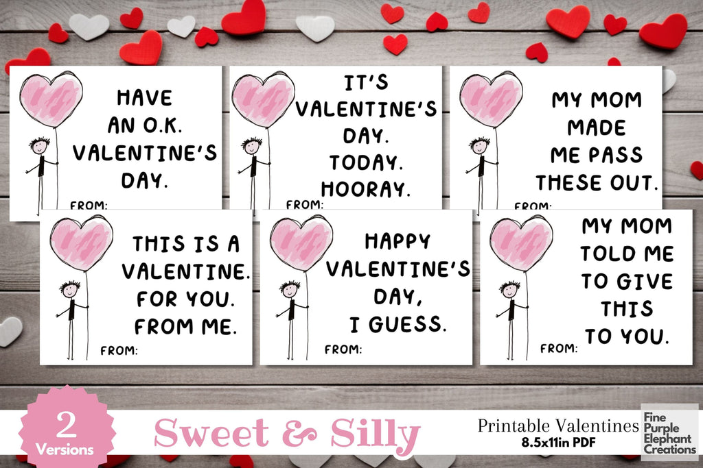 Printable Funny Tween Valentine Digital Paper Cards - So Fontsy