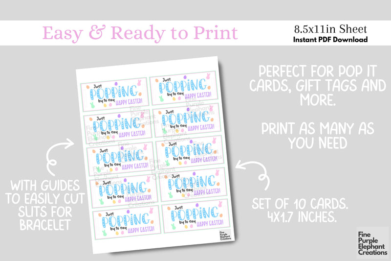 Printable Kids Fidget Pop It Poppin Bracelet Easter Popit Paper Cards - So Fontsy