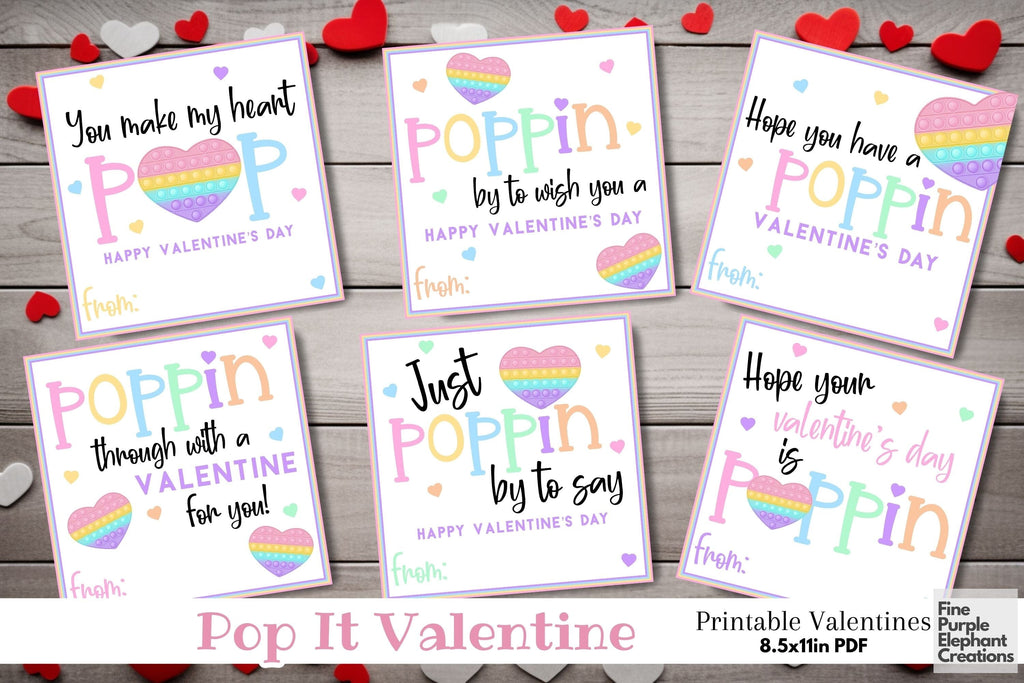 Printable Kids Fidget Pop It Valentine Digital Paper Cards - So Fontsy