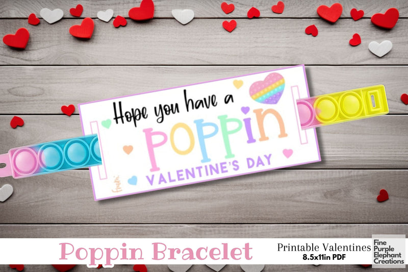 Printable Kids Fidget Poppin Pop It Bracelet Valentine Popit Paper ...