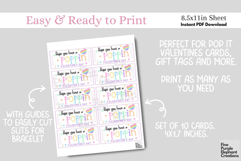 Printable Kids Fidget Poppin Pop It Bracelet Valentine Popit Paper ...