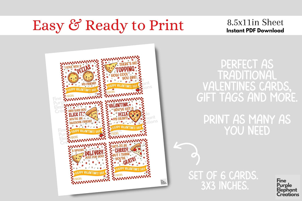 Printable Kids Pizza Valentine Digital Paper Cards | Pizza Box Template ...