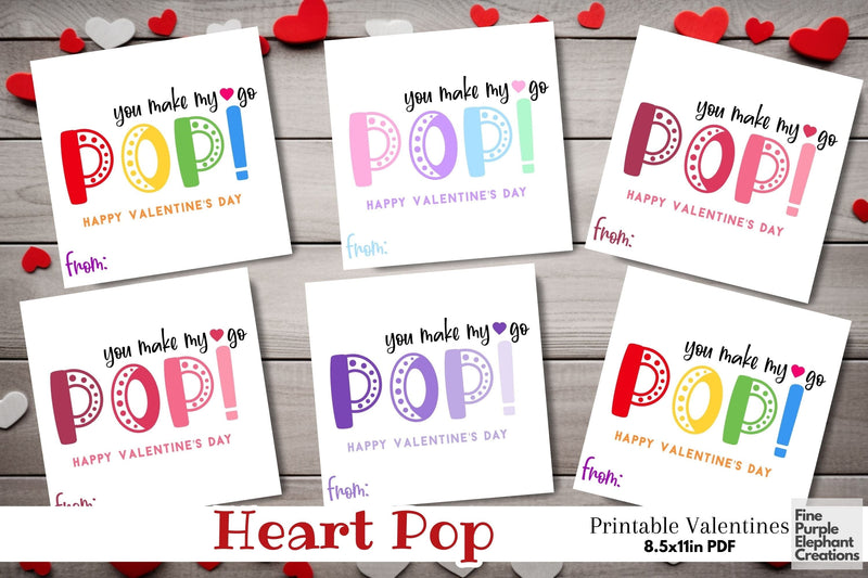 Printable Kids Pop It Valentine Digital Paper Cards - So Fontsy