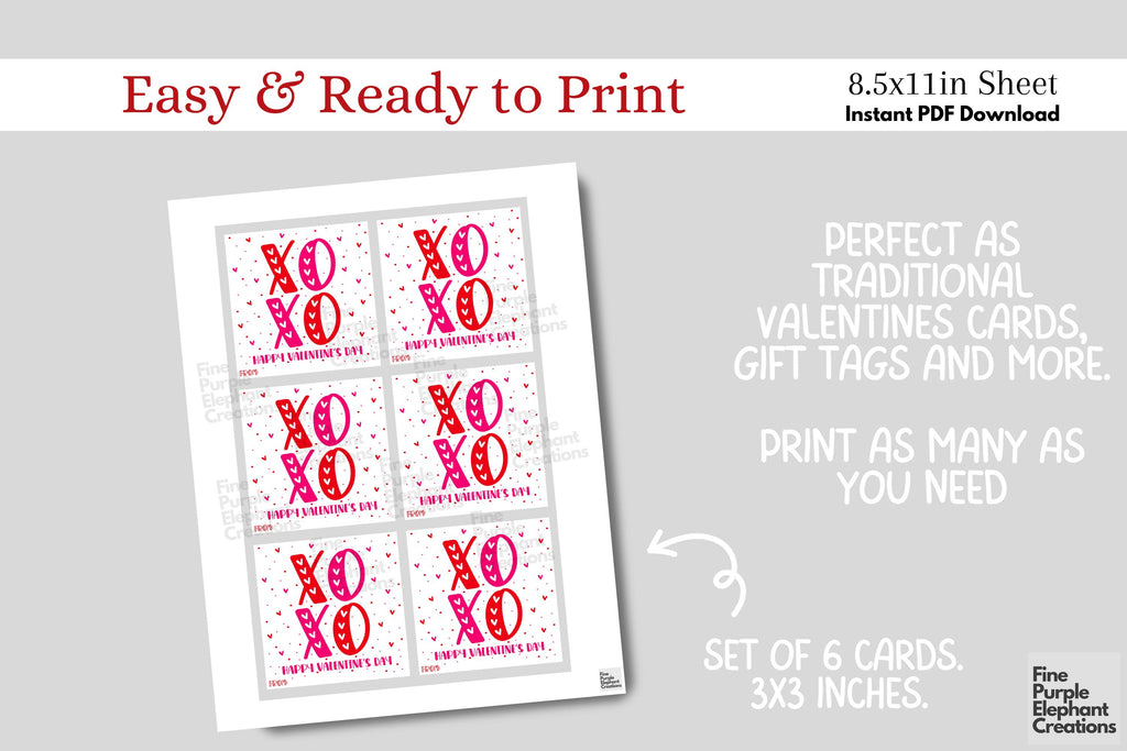 Printable Kids XOXO Hugs Kisses Valentine Digital Paper Card - So Fontsy
