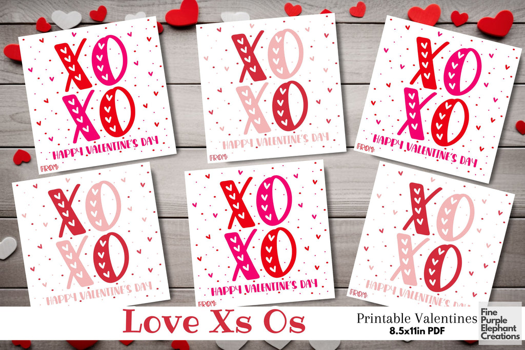 Printable Kids XOXO Hugs Kisses Valentine Digital Paper Card - So Fontsy