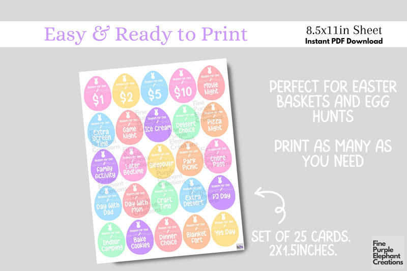 Printable Bright Easter Egg Coupon Digital Paper Cards | Basket Filler ...