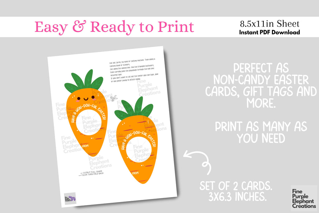 Printable Play Dough Bunny Carrots Easter Digital Paper Cards - So Fontsy