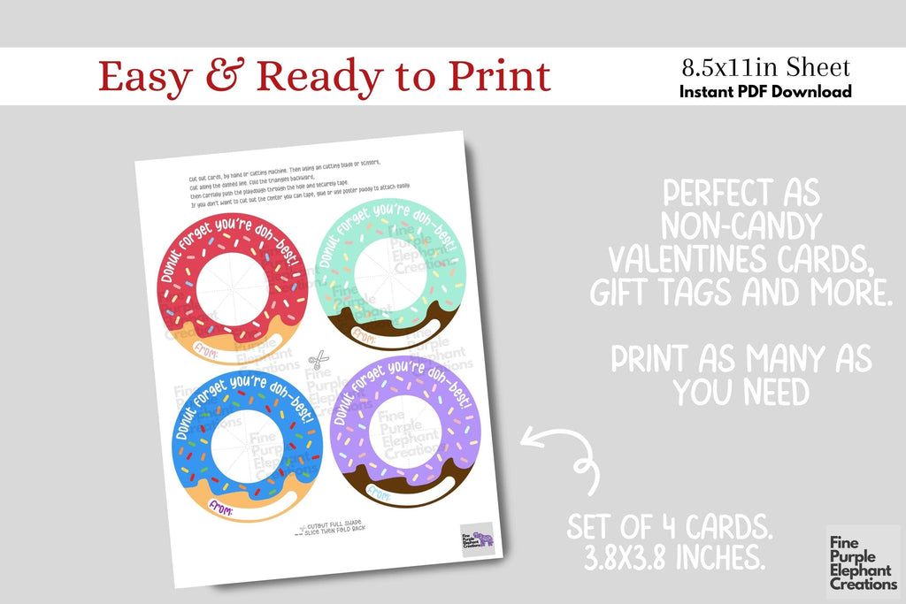 Printable Play Dough Donut Valentine | Mini Playdoh Non-Candy Favors ...