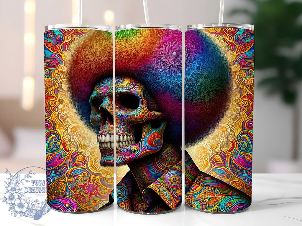 Psychedelic Afro Skeleton 20 oz Skinny Tumbler Sublimation Design ...