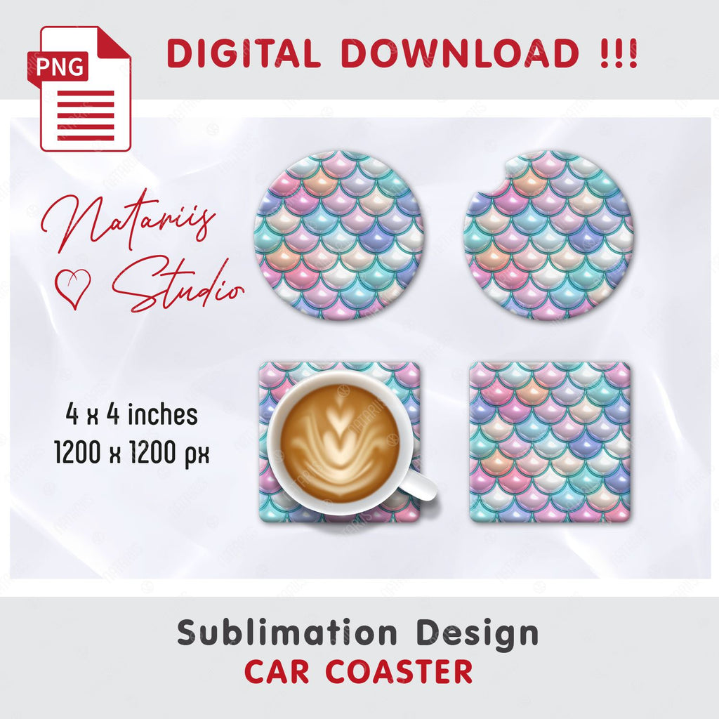 Puffy Mermaid Scales Design. Coaster Sublimation Template. - So Fontsy