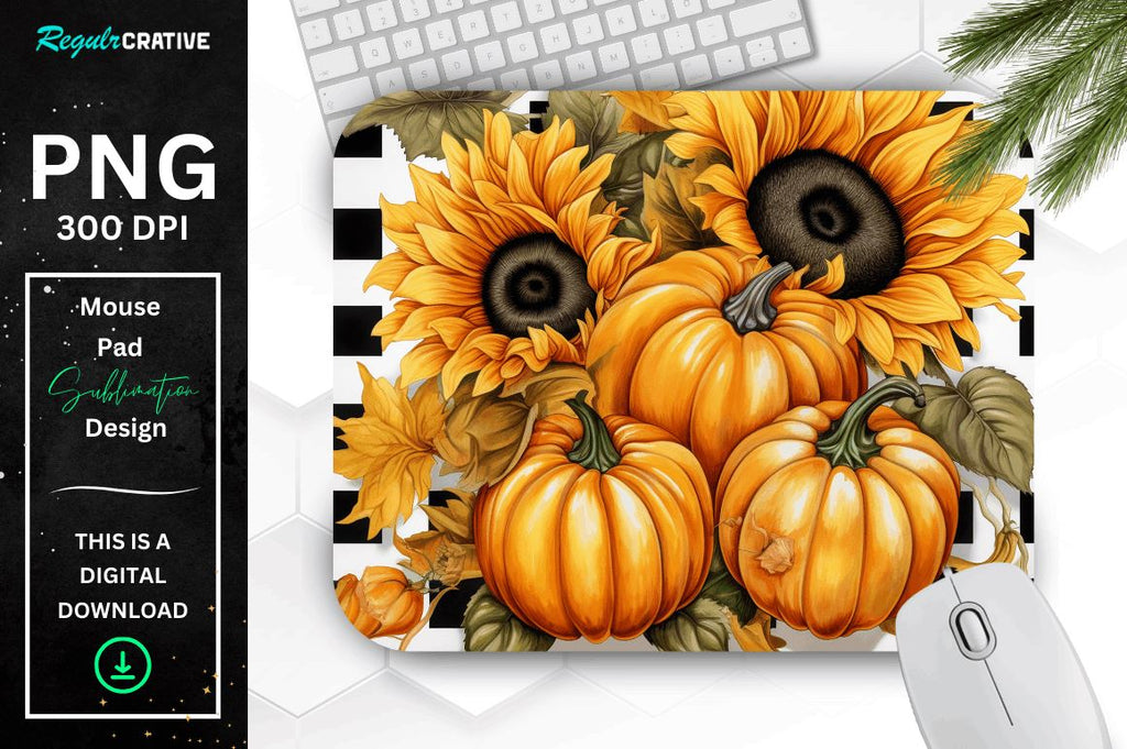 Pumpkin and Sunflowers on Checkerboard Mouse pad Bundle - So Fontsy