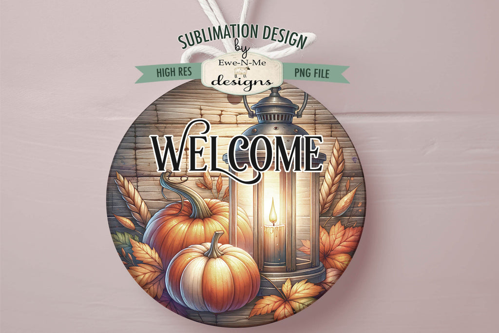 Pumpkin Lantern Welcome | Fall Round Sublimation Design - So Fontsy