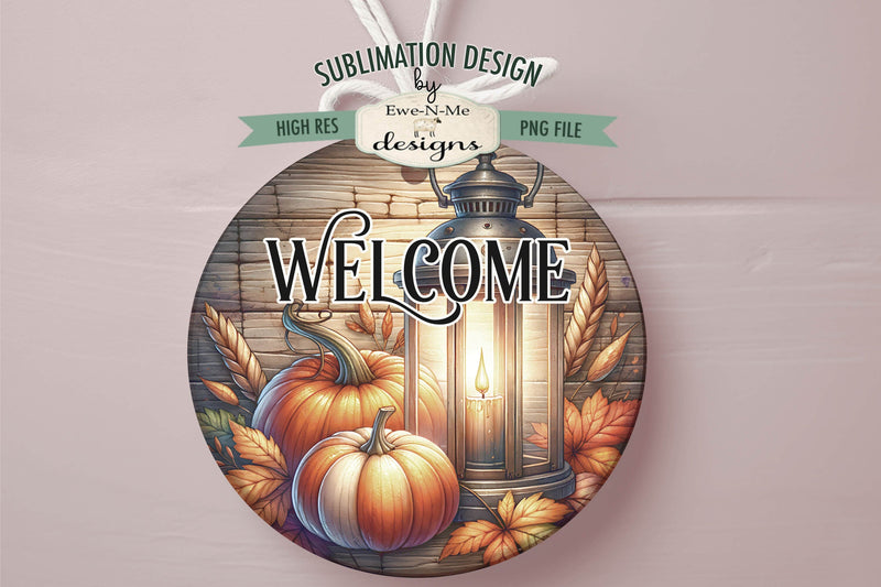 Pumpkin Lantern Welcome | Fall Round Sublimation Design - So Fontsy