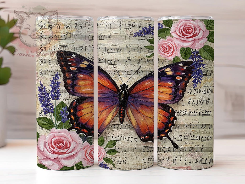 Purple Butterfly Music Tumbler Wrap, Music Note Tumbler, Butterfly ...