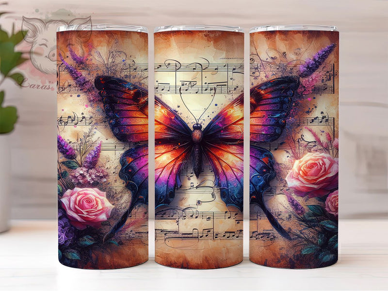 Purple Butterfly Music Tumbler Wrap, Music Note Tumbler, Butterfly ...