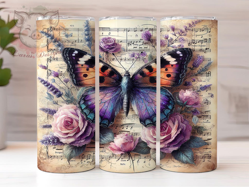 Purple Butterfly Music Tumbler Wrap, Music Note Tumbler, Butterfly ...