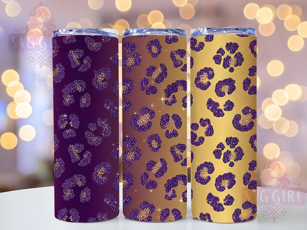 Purple Gold Leopard Print Tumbler, Cheetah Print Pattern, Glam Leopard ...