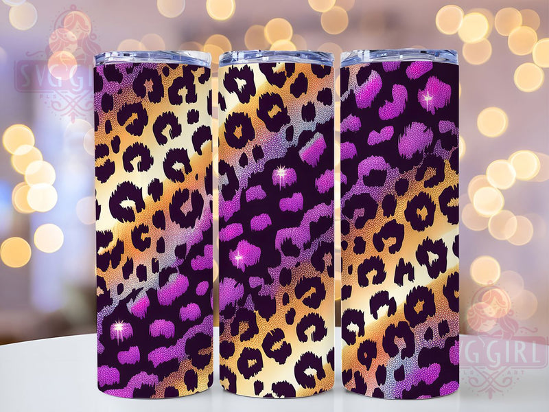 Purple Gold Leopard Print Tumbler, Cheetah Print Pattern, Glam Leopard ...