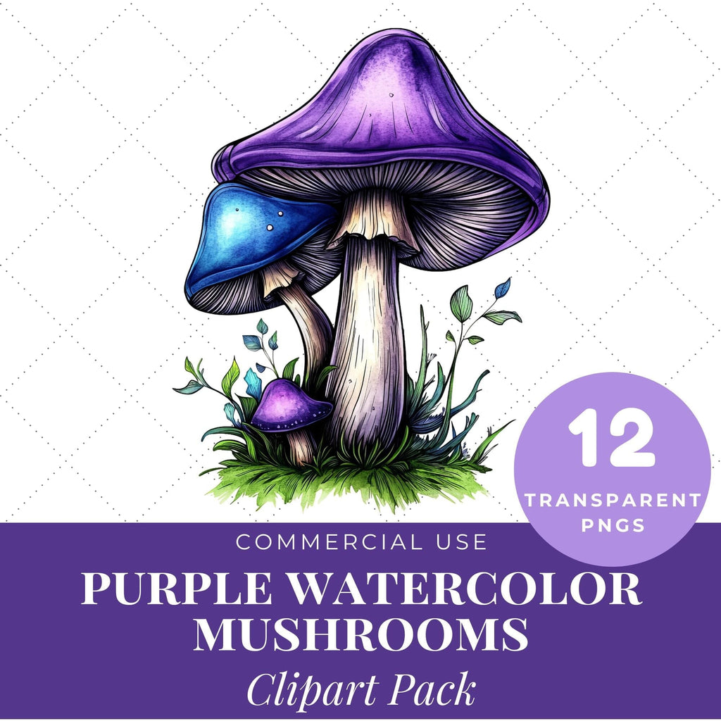 Purple Watercolor Mushrooms Clipart | Mushroom PNG - So Fontsy