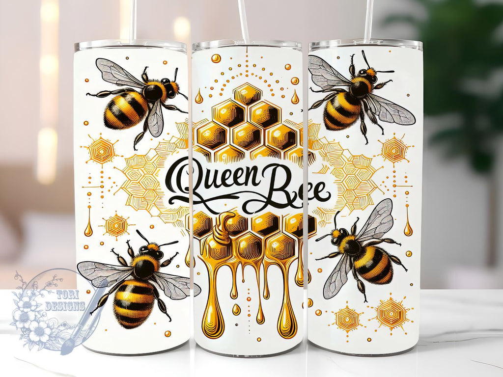 Queen Bee 20oz Skinny Tumbler, Honey Bee Tumbler Png, Straight & Tapered Tumbler Wrap, Instant ...