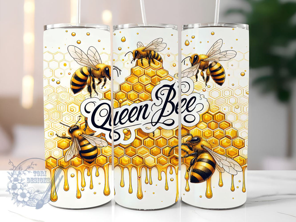 Queen Bee 20oz Skinny Tumbler, Honey Bee Tumbler Png, Straight & Tapered Tumbler Wrap, Instant ...
