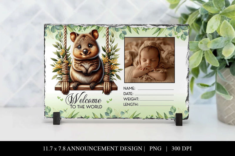 Quokka Birth Announcement Slate Sublimation Design - So Fontsy
