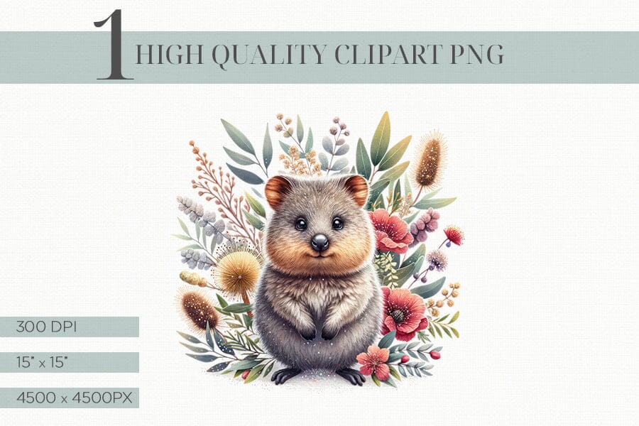 Quokka With Native Flowers Clipart, Adorable Australian PNG - So Fontsy