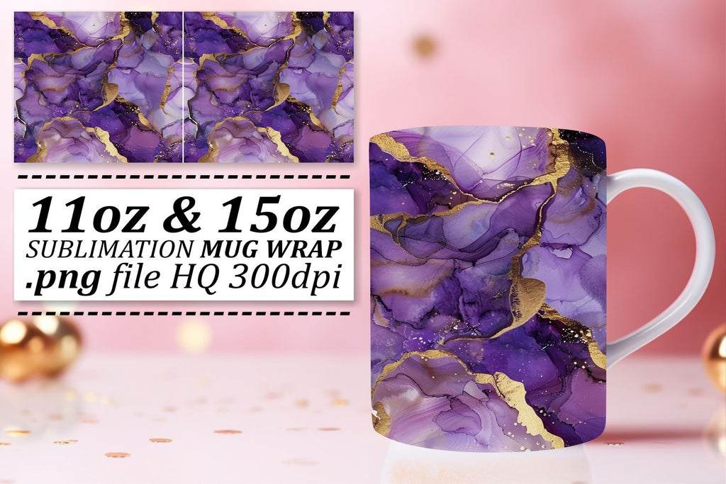 Radiant Marble Design Mug Wrap, Sublimation, 11oz 15oz - So Fontsy