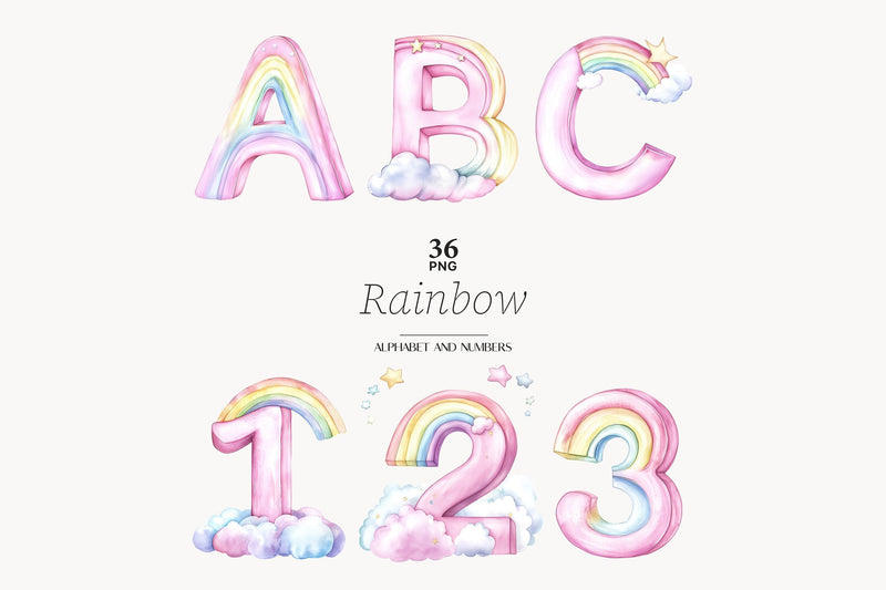 Rainbow Alphabet Clipart | Letters And Numbers PNG Bundle - So Fontsy