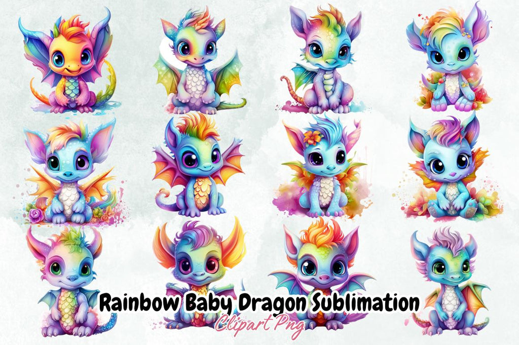 Rainbow Baby Dragon Sublimation Clipart Bundle - So Fontsy