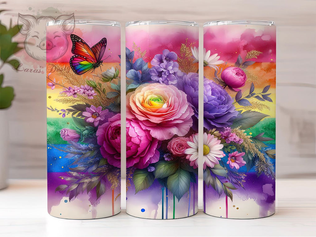 Rainbow Butterfly Pride Tumbler Wrap, Pride Flower Wrap, LGBT Tumbler ...