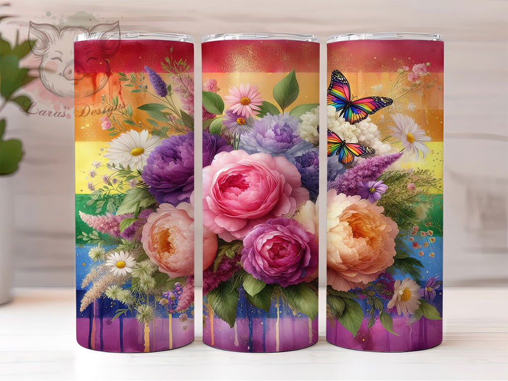 Rainbow Butterfly Pride Tumbler Wrap, Pride Flower Wrap, LGBT Tumbler ...