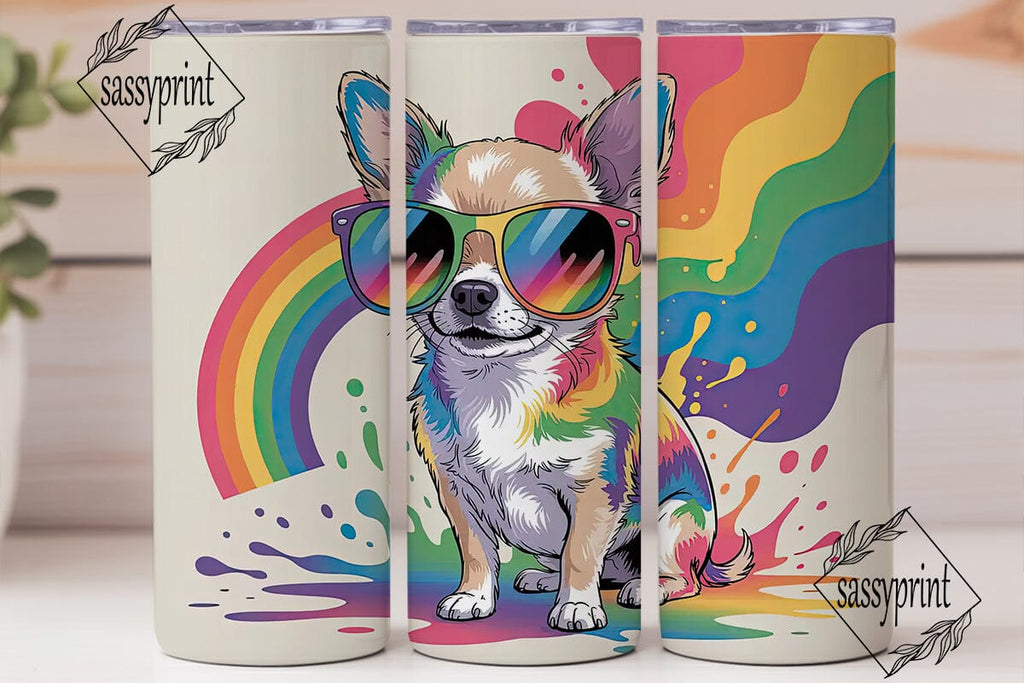 Rainbow Chihuahua 20oz Tumbler Wrap - So Fontsy