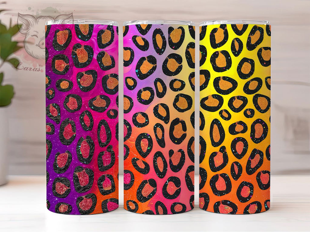 Rainbow Glitter Leopard Print Tumbler, Colorful Animal Print Tumbler ...