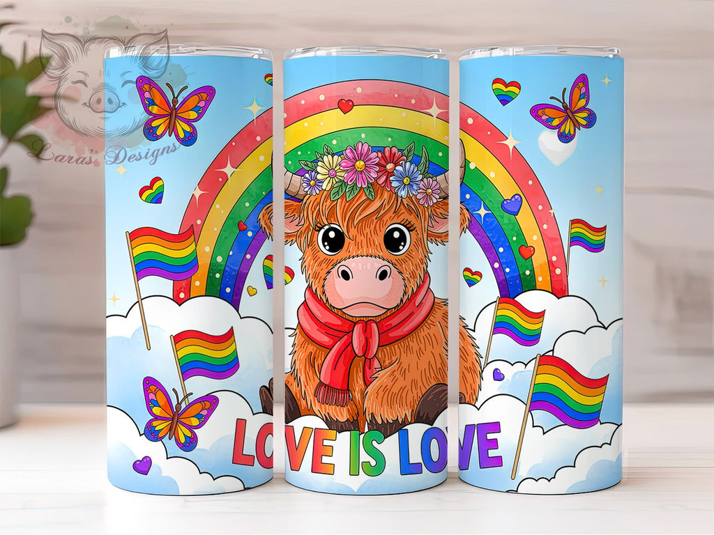 Rainbow Highland Cow Love Is Love Tumbler Wrap, Pride Highland Cow ...