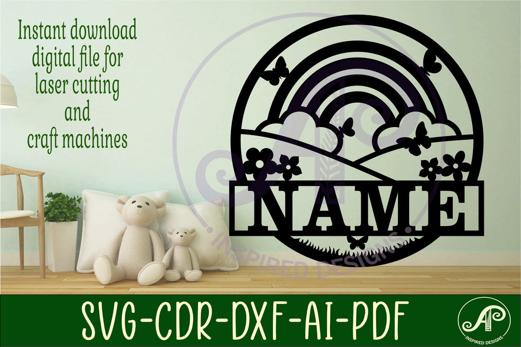 Rainbow name sign svg laser cut template - So Fontsy