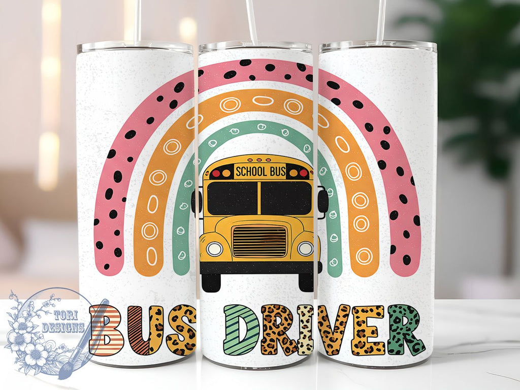 Rainbow School Bus Driver Appreciation Tumbler Wrap, Rainbow School Bus ...