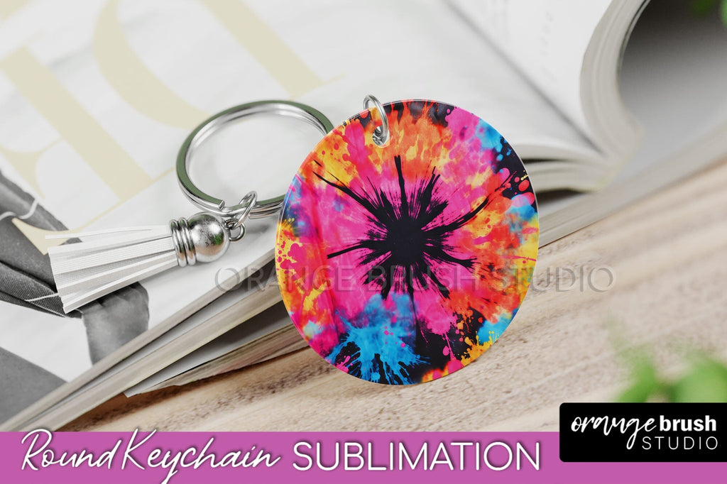 Rainbow Tie Dye Keychain - Neon Keychain Sublimation Design - So Fontsy