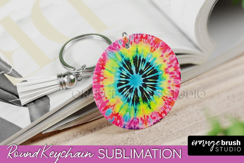 Rainbow Tie Dye Keychain - Neon Keychain Sublimation Design - So Fontsy