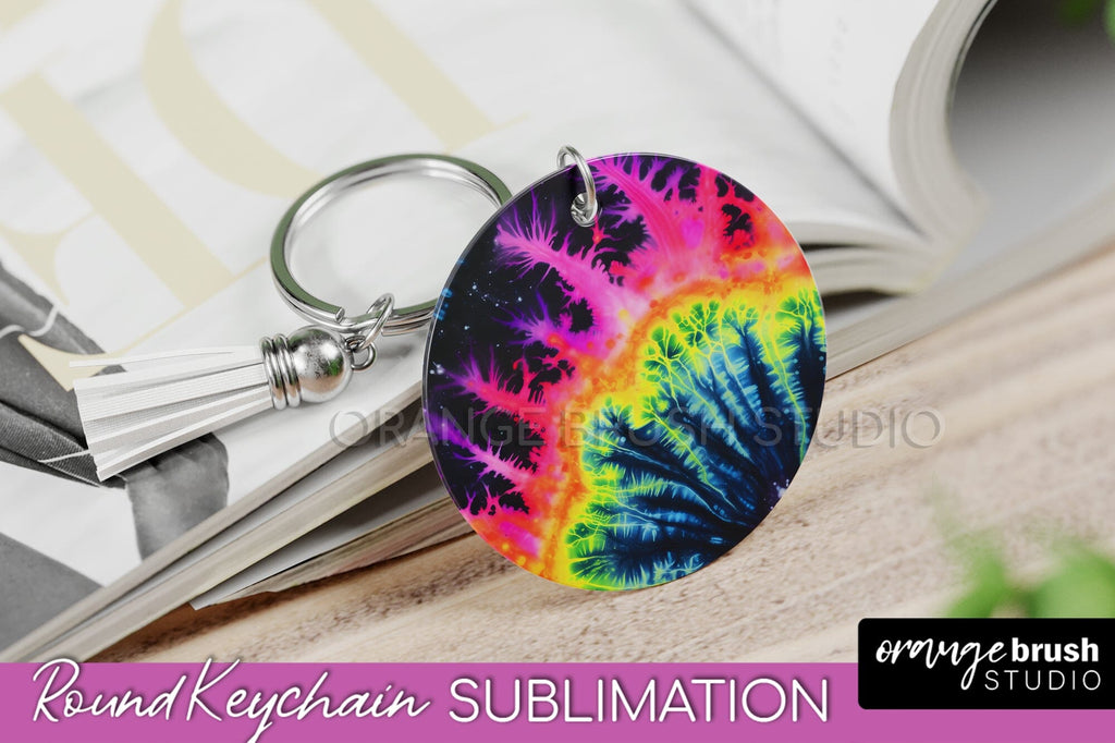 Rainbow Tie Dye Keychain - Neon Keychain Sublimation Design - So Fontsy