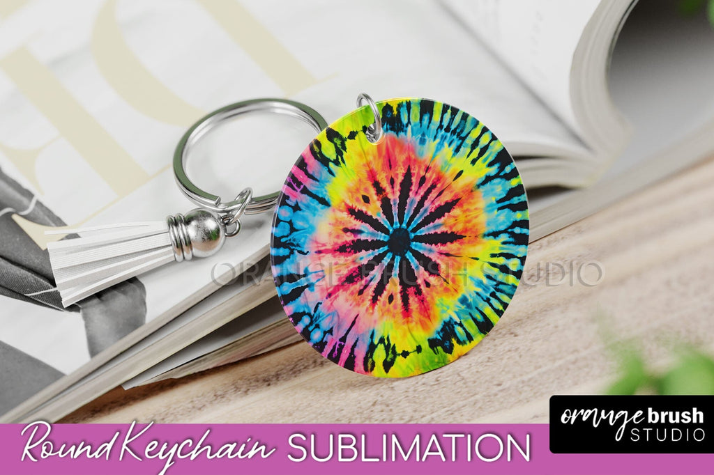 Rainbow Tie Dye Keychain - Neon Keychain Sublimation Design - So Fontsy
